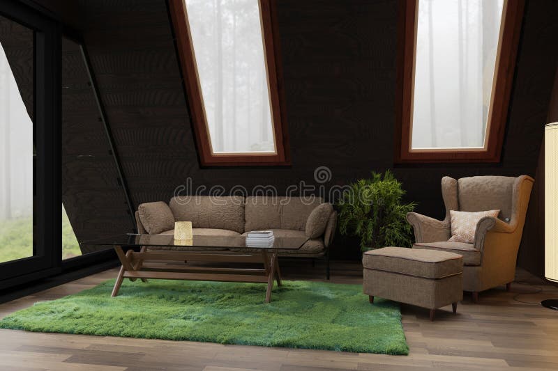 A-frame House Interior, Triangular House Hut, Project for Construction ...