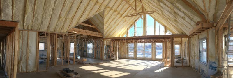 Construction of a Frame House with Insulation and Open Upper Area ...