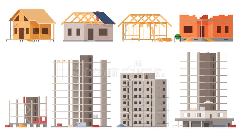 Frame of Houses. the Construction Process of Various Types of Buildings ...