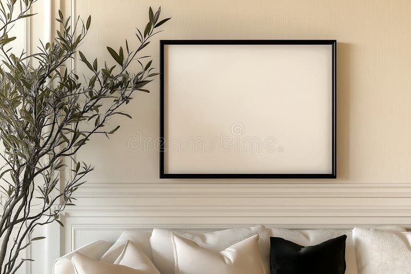 A Frame Hung on a Beige Wall with Moldings Stock Illustration ...