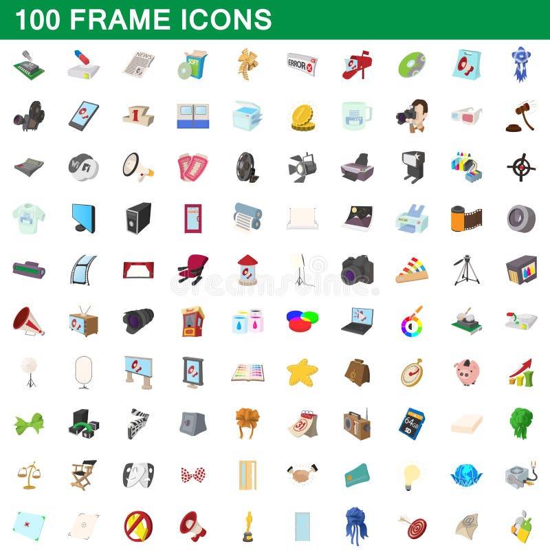 100 Frame Icons Set, Cartoon Style Stock Vector - Illustration of ...