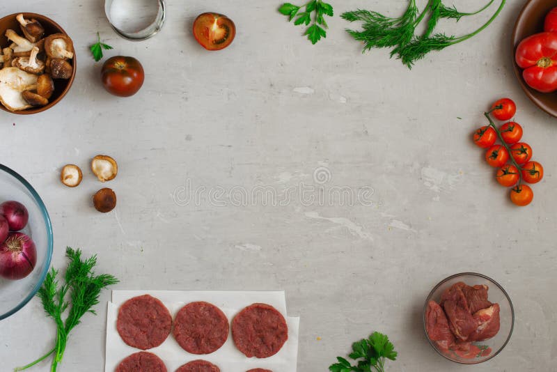 Frame of Ingredients for Cooking of Home Burger Stock Image - Image of ...