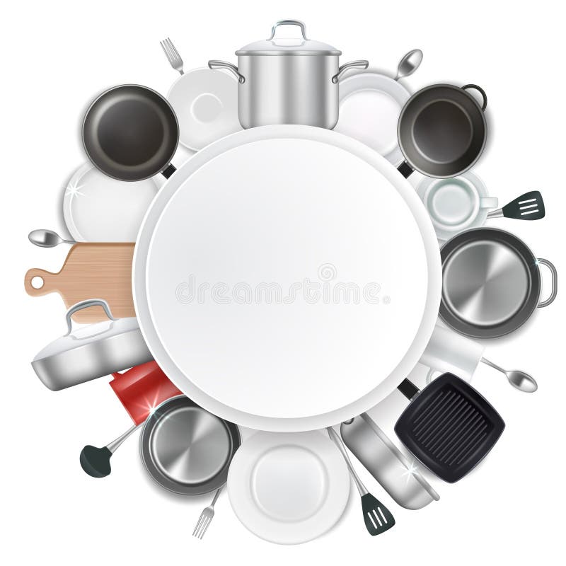 Frame with Kitchen Utensils and Dishes, Realistic Vector Illustration ...