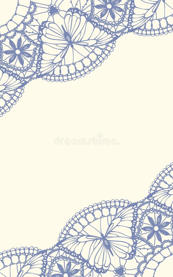 Frame with Lace Ornamental Vector Pattern with Butterfly and Flowers ...