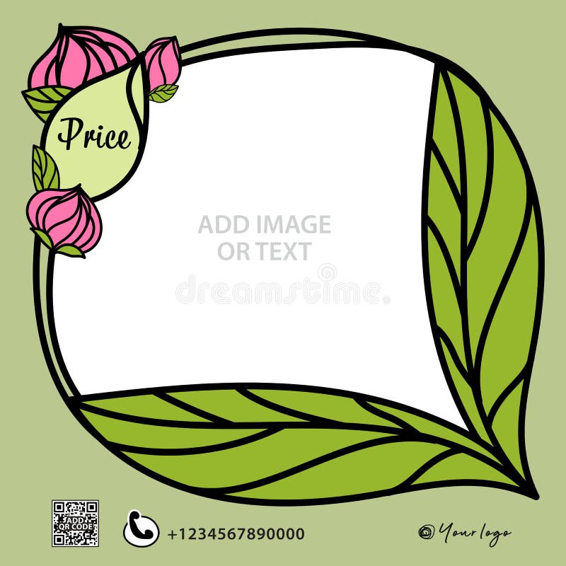 Leafs with Flowers Frame Background Template Vector, Social Media Post ...