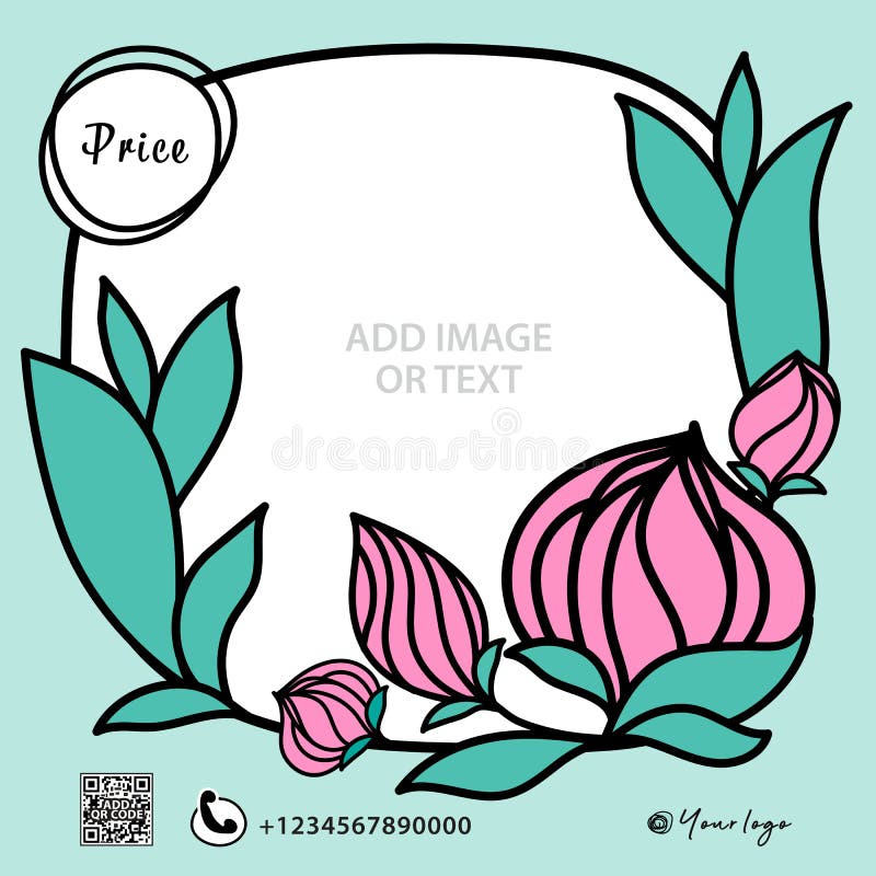 Leafs with Flowers Frame Background Template Vector, Social Media Post ...