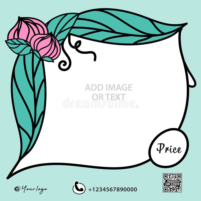 Leafs with Flowers Frame Background Template Vector, Social Media Post ...