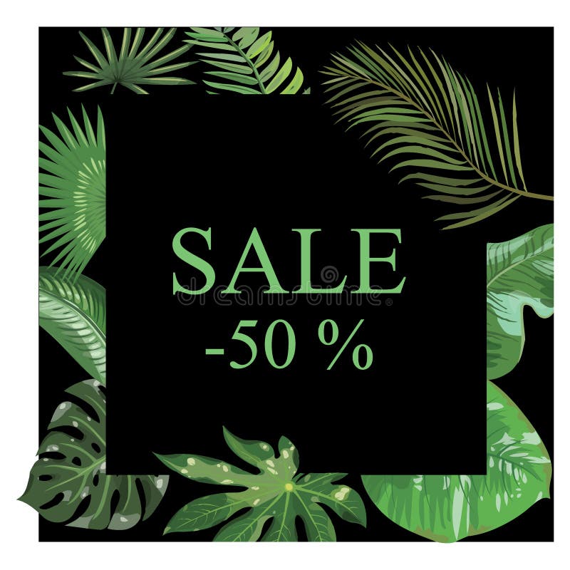 Frame with Leaves of Tropical Plants. Frame for Text with Exotic Leaves ...