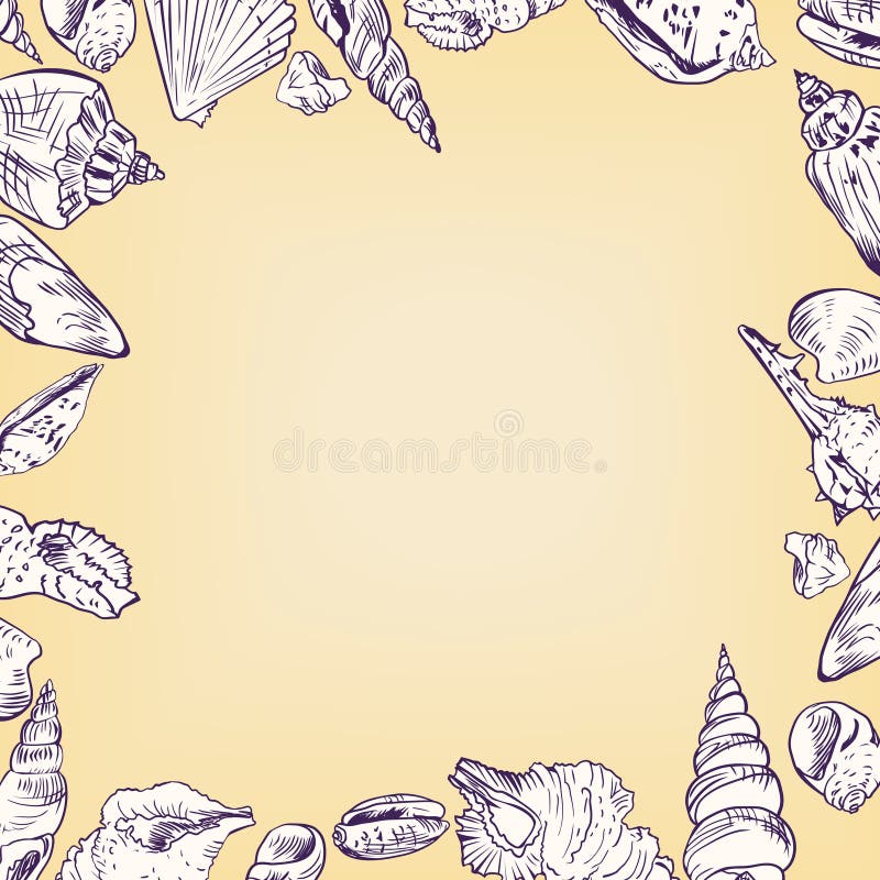 Frame of Linear Drawing Shells Stock Vector - Illustration of symbol ...