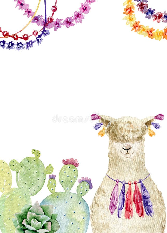 Frame with llama stock illustration. Illustration of opuntia - 173615338
