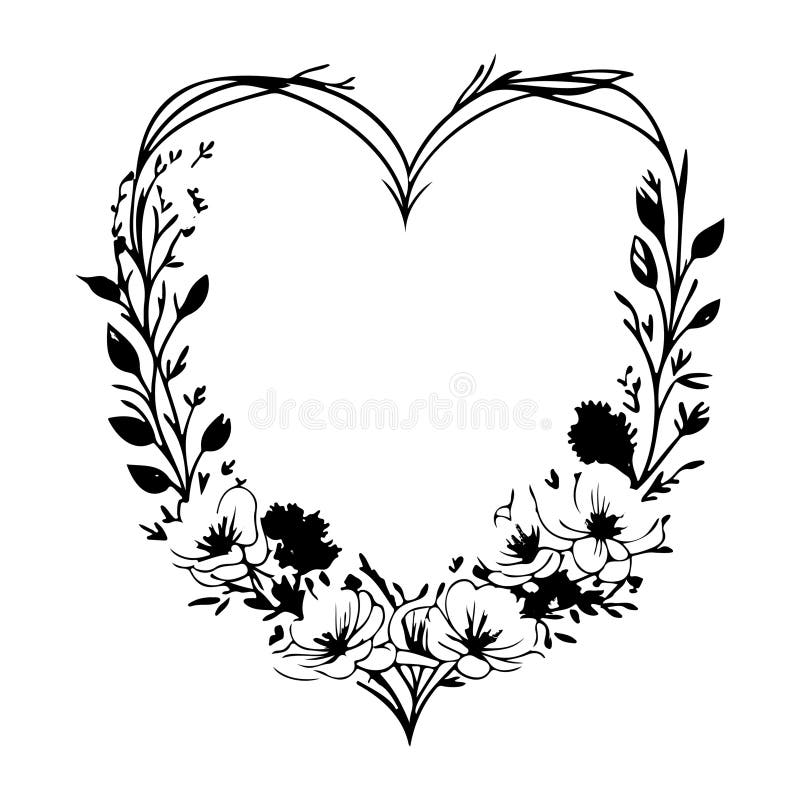Frame Love Wedding Flowers Illustration Sketch Hand Draw Stock Vector ...