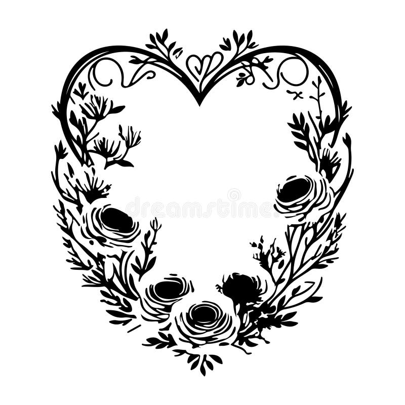 Frame Love Wedding Flowers Illustration Sketch Hand Draw Stock Vector ...