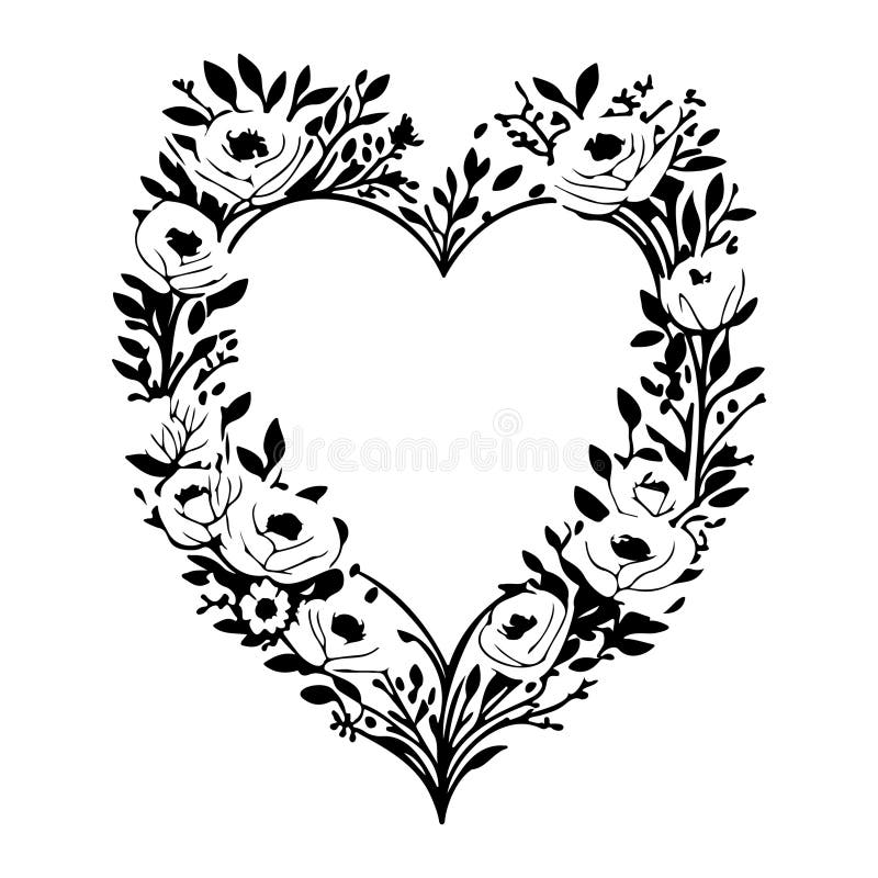 Frame Love Wedding Flowers Illustration Sketch Hand Draw Stock Vector ...