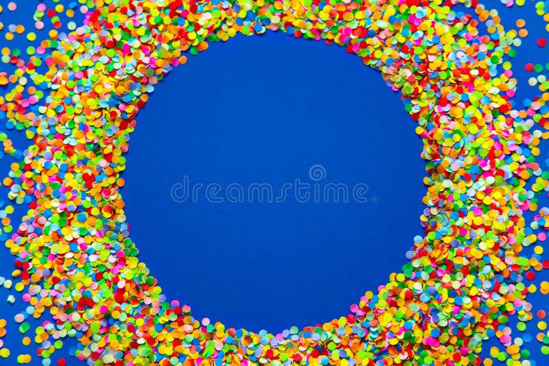 Frame Made of Colored Confetti. Blue Background. Stock Photo - Image of ...