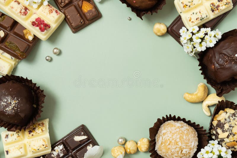 Frame Made from Craft Chocolate Candies, Mini Chocolates and Nuts Flat ...