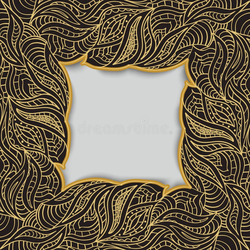 Frame Made of Curly Golden Hand Draw Elements. Space for Text Stock ...