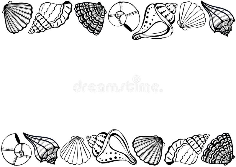 A Frame Made of Different Seashells. Drawing with a Black Outline ...
