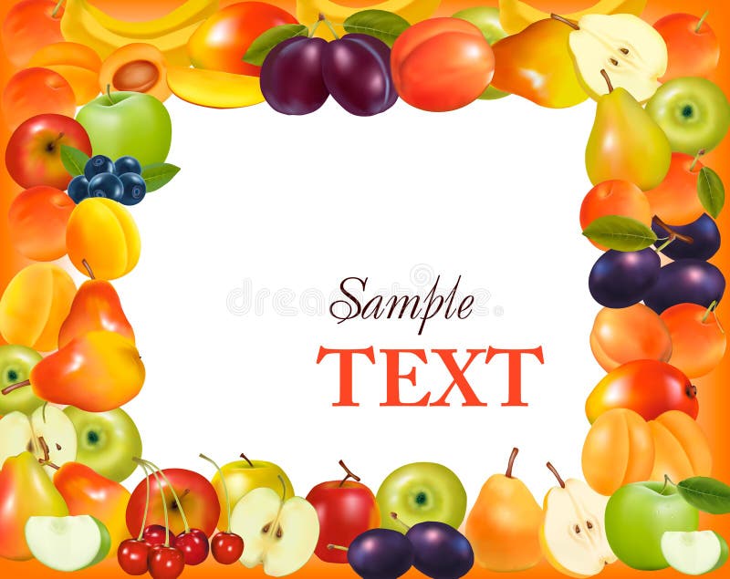 Frame Made from Fruits. Vector. Stock Vector - Illustration of grocery ...