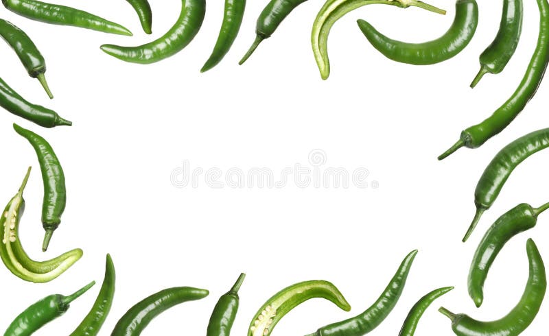 Frame Made of Green Chili Peppers on White Background Stock Image ...