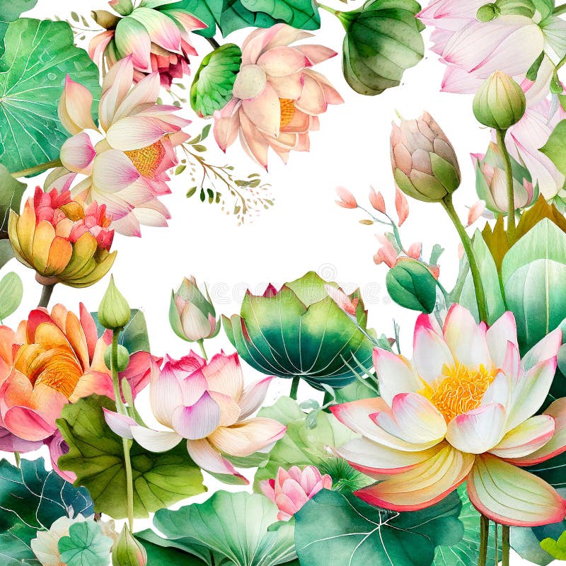 Frame Made of Lotus Flowers and Leaves Stock Illustration ...