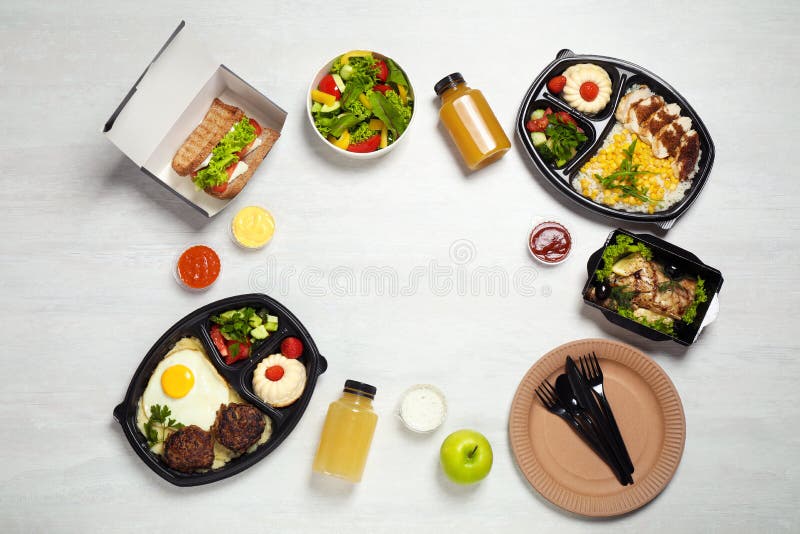 Frame Made of Lunchboxes on White Table, Space for Text. Healthy Food ...