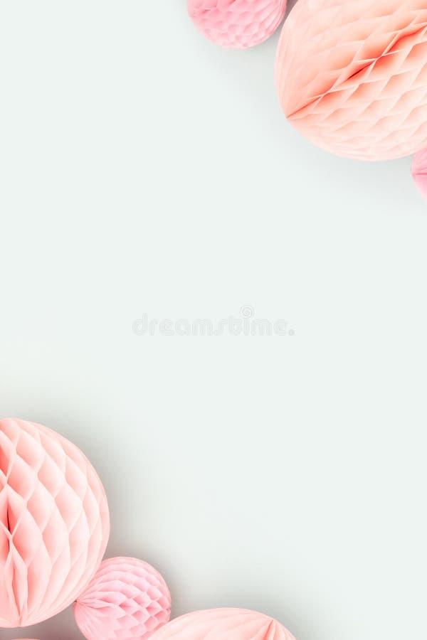 Frame Made of Pink Tissue Paper Balls on a Blue Background. Stock Image ...