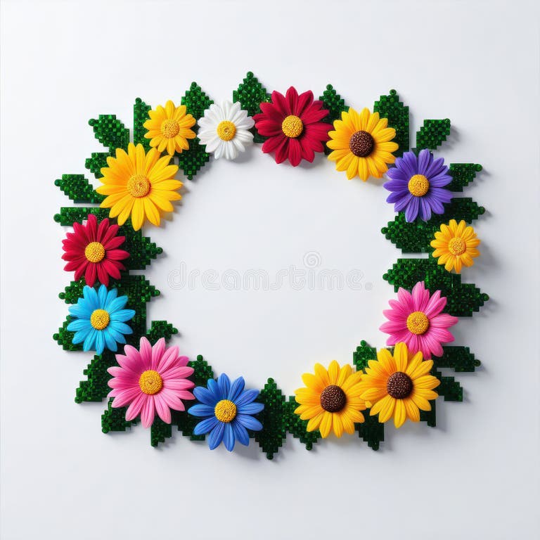 Frame Made of Pixel Flowers. Illustration for Design Stock Illustration ...