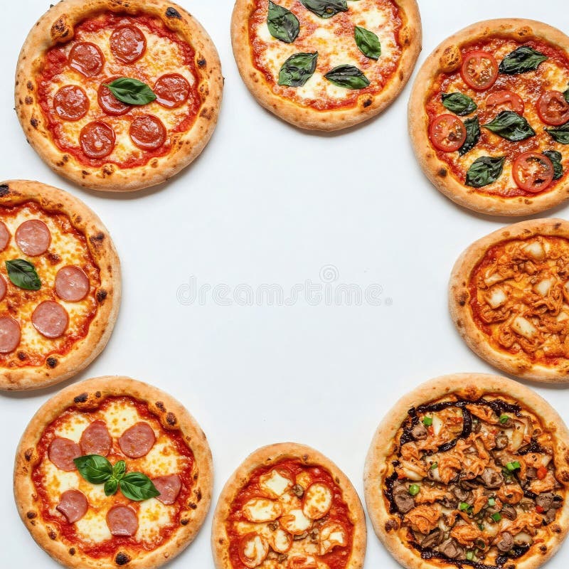 Frame Made of Pizza on White Background. Top View, Flat Lay Stock ...