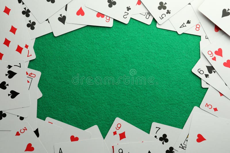 Frame Made of Playing Cards on Green Table, Top View. Space for Text ...