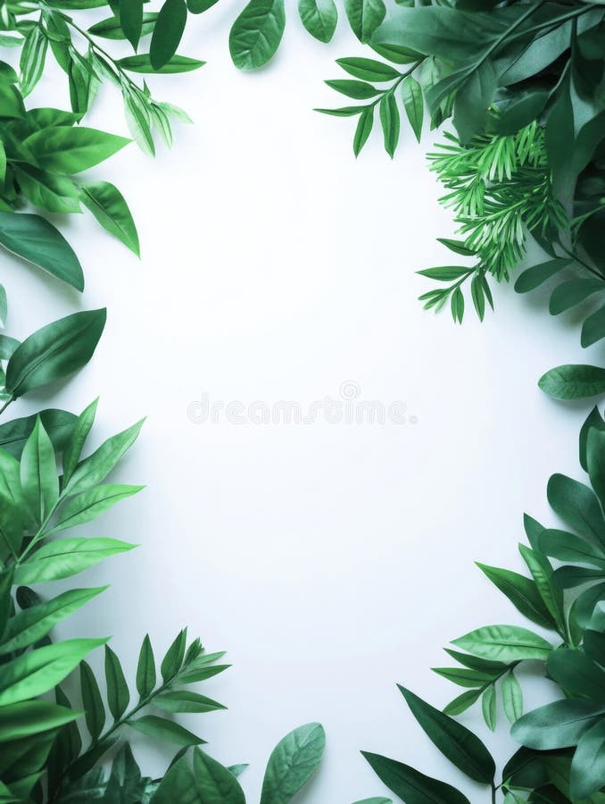 A Frame Made of Real Green Leaves on a White Background Stock Photo ...