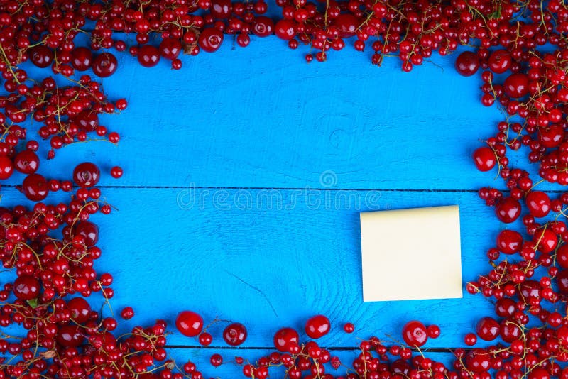 Frame Made of Red Currant and Cherry with Stick Note Stock Photo ...