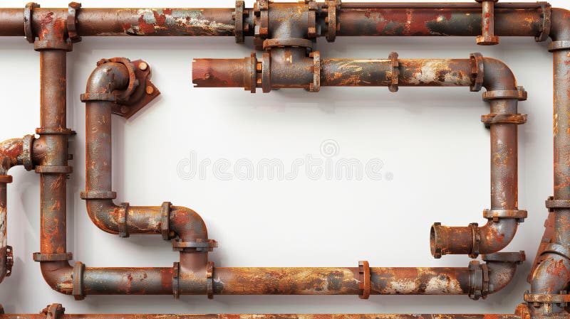 Frame Made of Rusty Pipes, Empty Inside, White Background, Cartoon, 3D ...
