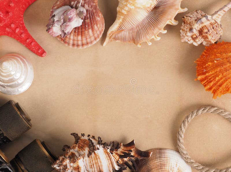 Frame Made of Shells on Old Paper Stock Photo - Image of decor, element ...