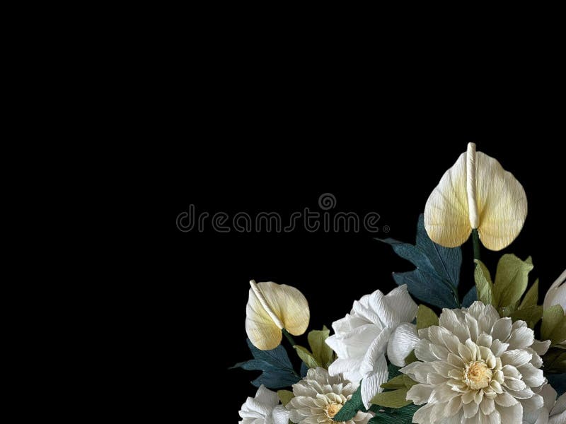 Frame Made of White Flowers on Black Background. Top View with Copy ...