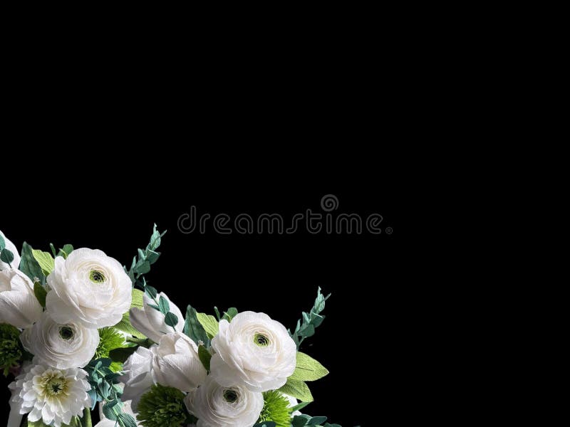 Frame Made of White Flowers on Black Background. Top View with Copy ...