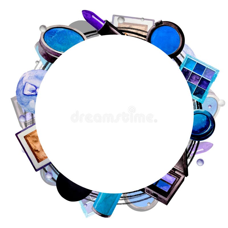 Frame of Makeup Elements. White Background. Watercolor. Isolated Stock ...