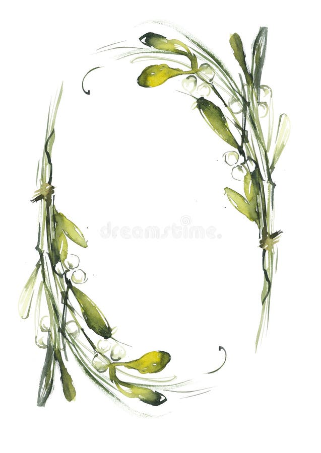 Frame from Mistletoe Branches. Watercolor Hand Drawn Illustration Stock ...