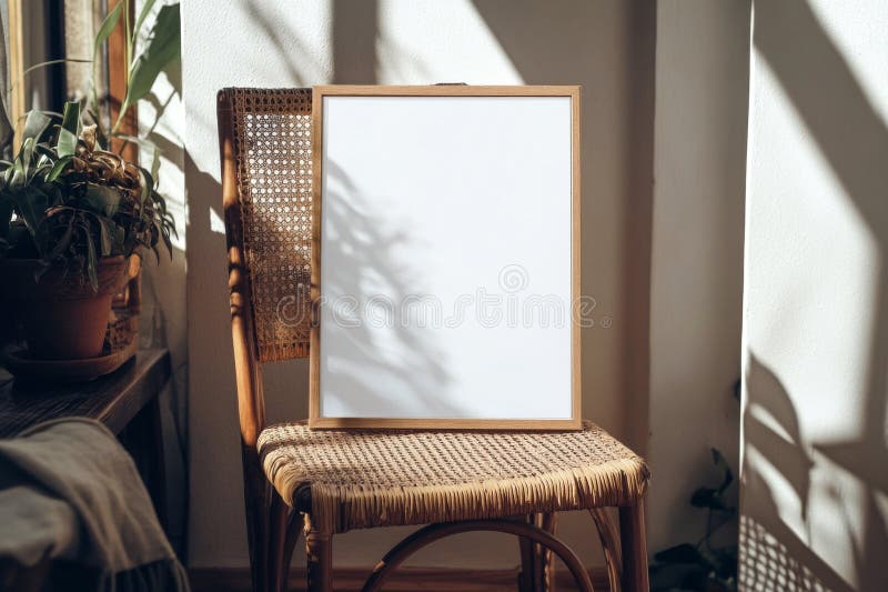 Frame Mockup - Close Up, Frame on Rattan Chair Stock Illustration ...