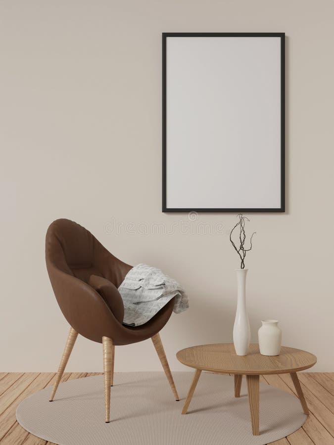 Frame Mockup in Contemporary Minimalist Beige Room Interior. 3d Render ...