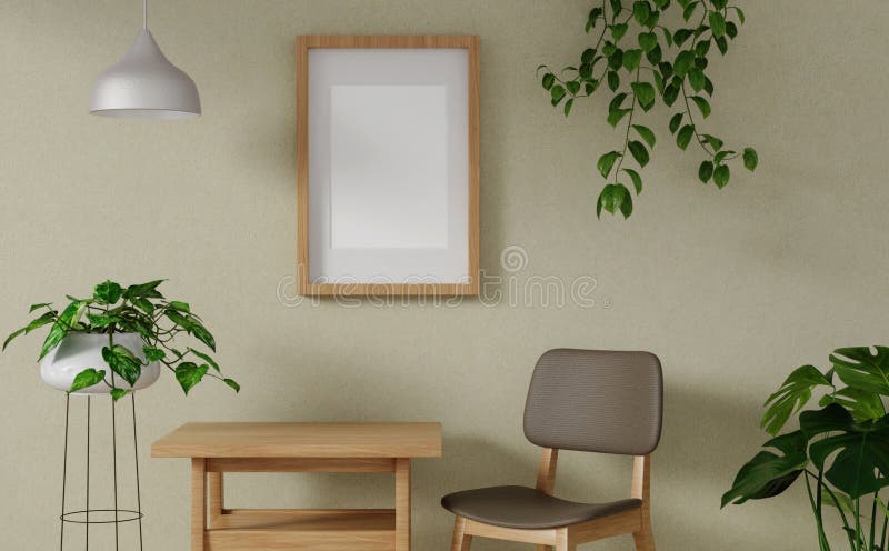 Frame Mockup in Contemporary Minimalist Beige Room Interior. 3d Render ...