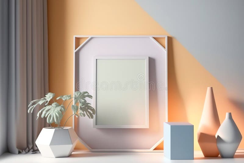 Frame Mockup in Interior.Elegant Working Space Stock Illustration ...