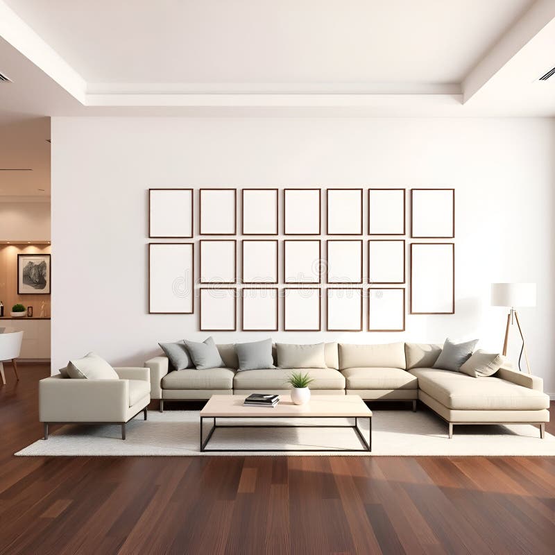 Frame Mockup ISO a Paper Size in Modern Living Room Stock Illustration ...