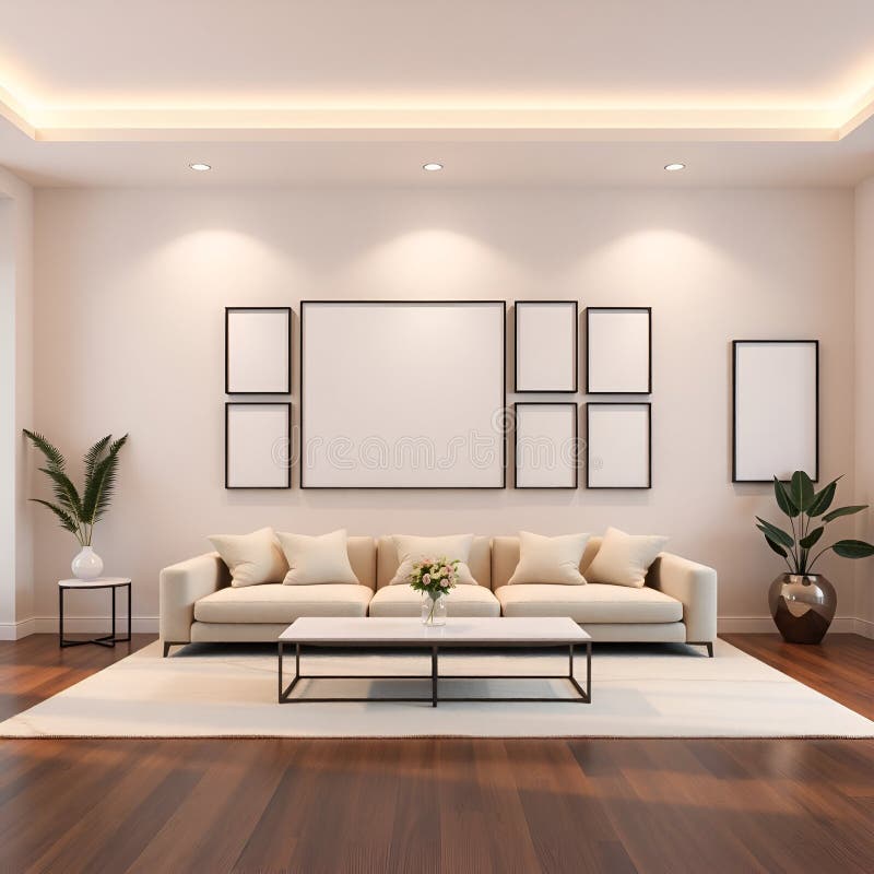 Frame Mockup ISO a Paper Size in Modern Living Room Stock Illustration ...