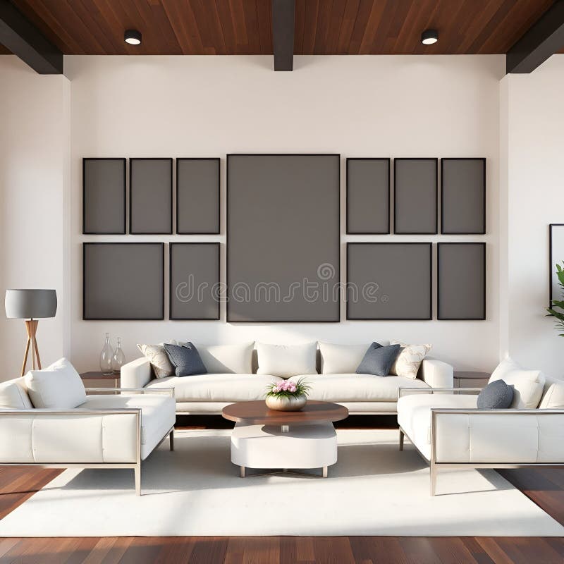 Frame Mockup ISO a Paper Size in Modern Living Room Stock Illustration ...
