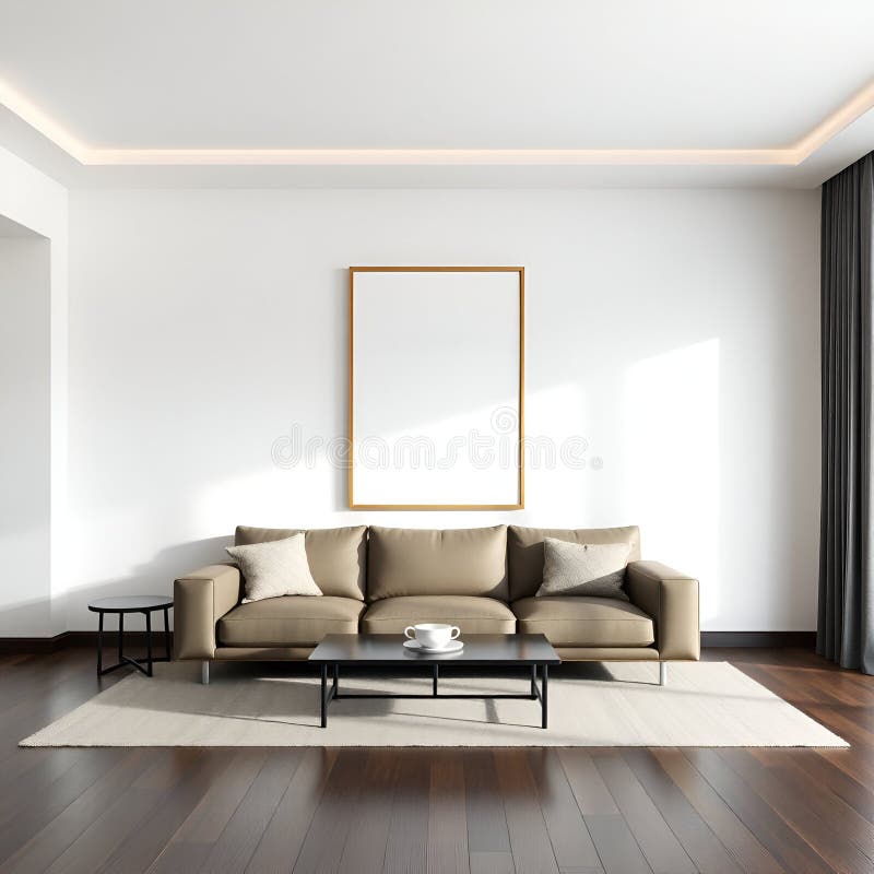 Frame Mockup ISO a Paper Size in Modern Living Room Stock Illustration ...