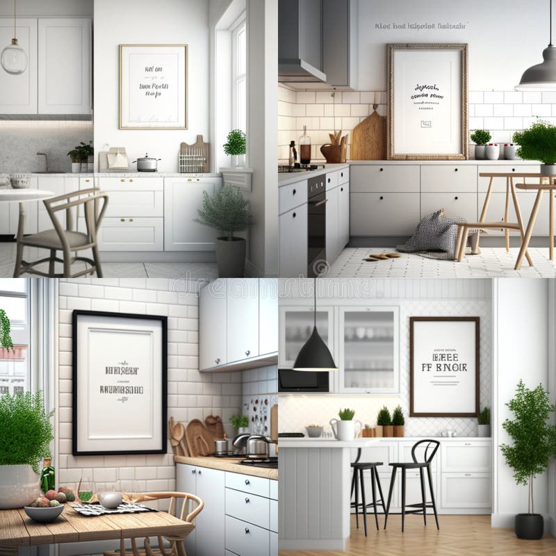 Frame Mockup in Scandinavian Kitchen Interior 3d Render Ai Generative ...
