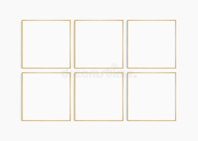 Frame Mockup 1:1 Square. Set of Six Thin Oak Wood Frames Stock Image ...
