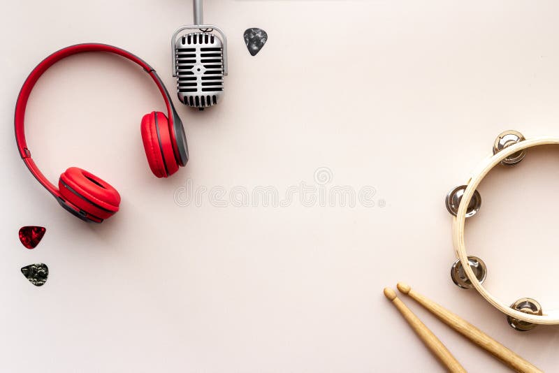Frame of of Music Background - Instrument with Microphone, Top View ...