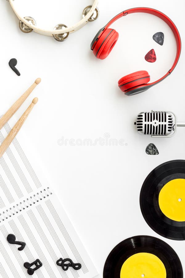 Frame of of Music Background - Instrument with Sheet Music, Top View ...