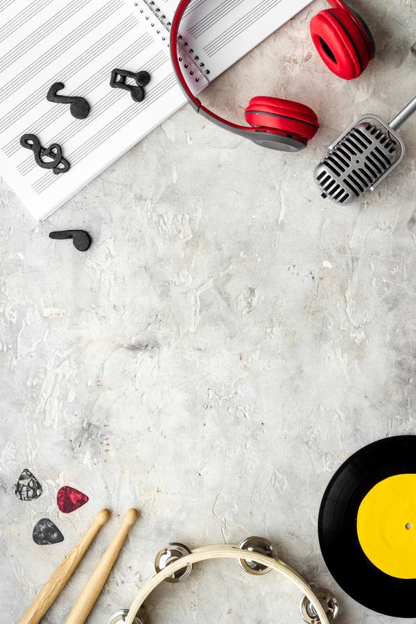 Frame of of Music Background - Instrument with Sheet Music, Top View ...